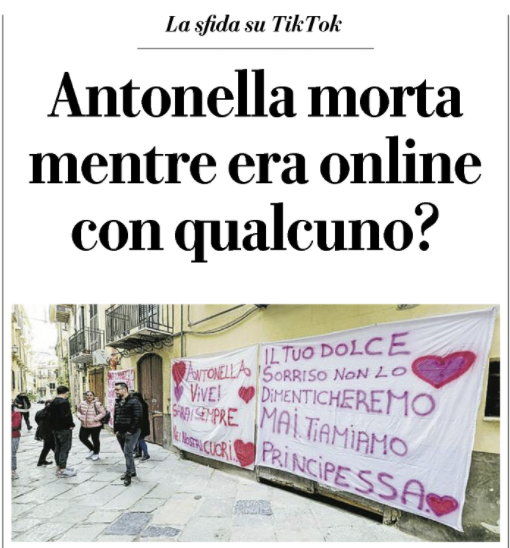 Repubblica: "Palermo. La sfida su TikTok. Antonella morta mentre era ...
