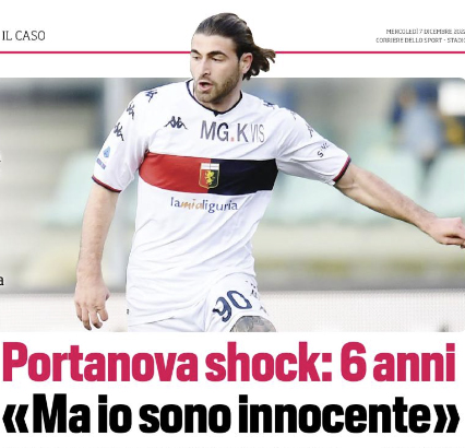 Corriere dello Sport: "Portanova shock: 6 anni «Ma io sono innocente ...