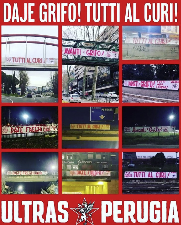 Perugia-Palermo, ultras del Grifo tappezzano la città con lo slogan ...